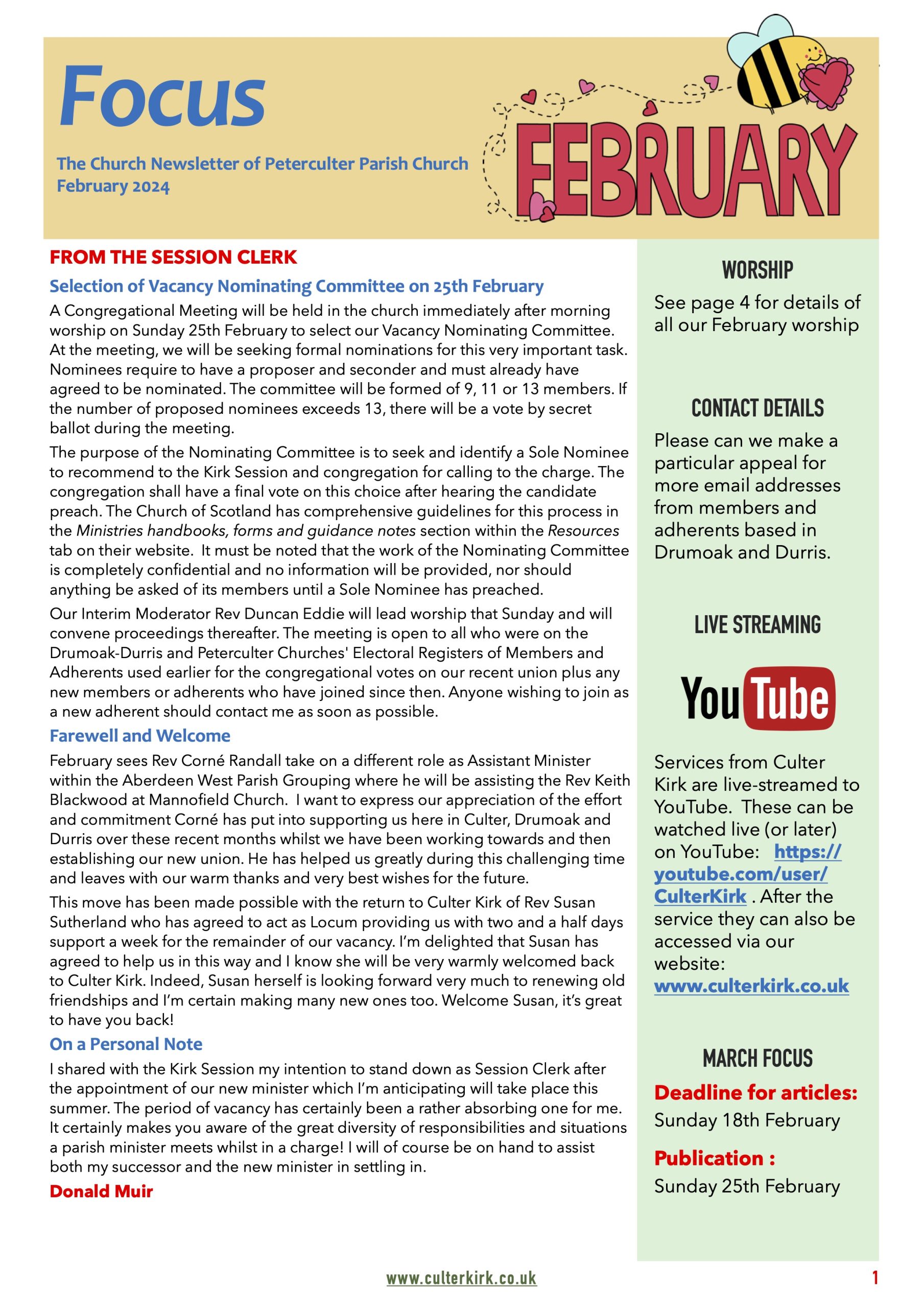 202402 Feb Focus cover | Peterculter Parish Church