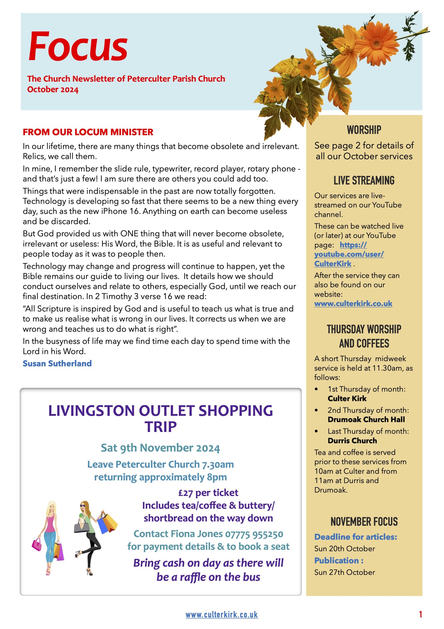 202410 October Focus cover | Peterculter Parish Church