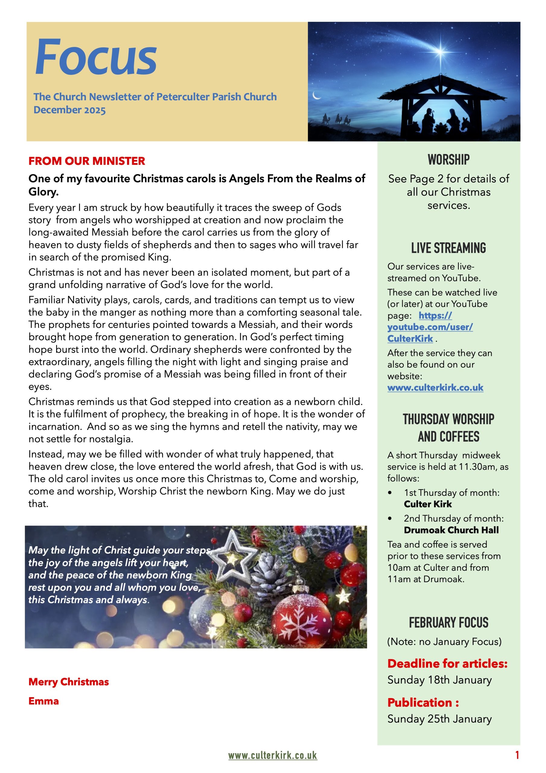 202512 December Focus cover | Peterculter Parish Church